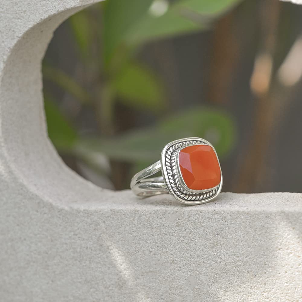 YoTreasure Carnelian Boho Ring For Women 925 Sterling Silver Gemstone Jewelry