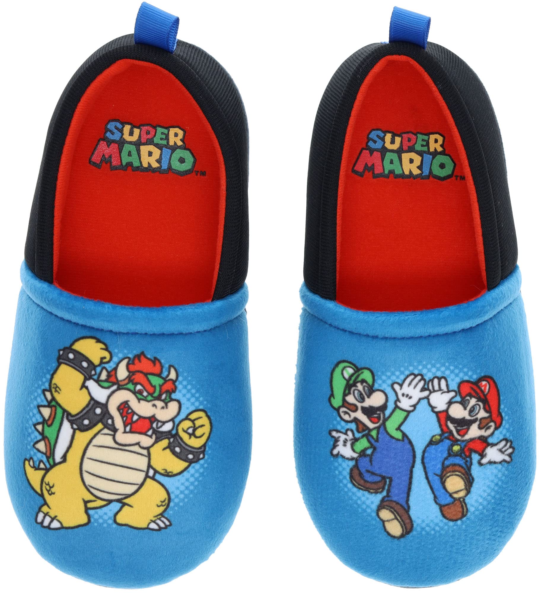 Super Mario Slippers for Kids, A-Line Mismatch Slippers, Mario, Luigi, and Bowser, Blue, Big Kid Size 1/2
