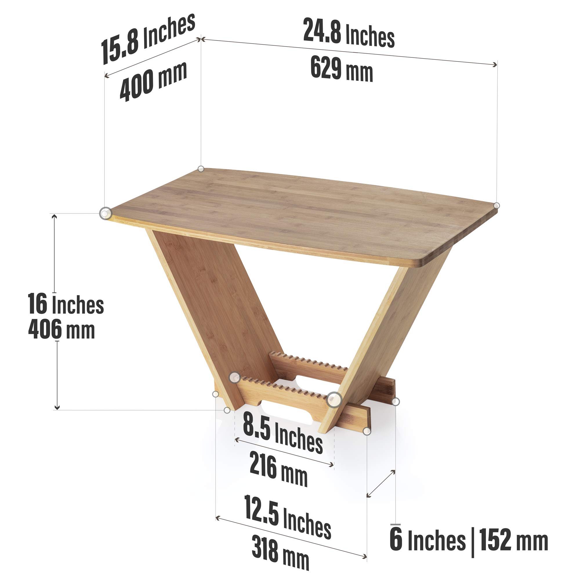 TunePhonik Bamboo LP Record Holder w/Turntable Display Shelf to Stack and Organize 45s/7”and 33s/12” Vinyl Albums