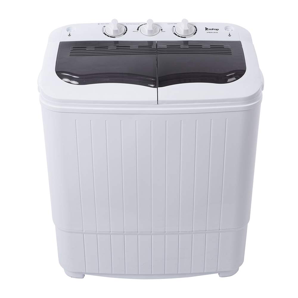 Vasitelan Compact Mini Twin Tub Washing Machine, Portable Laundry Washer w/Wash and Spin Cycle Combo, Built-in Drain, 14.3lbs Capacity for Camping, Apartments