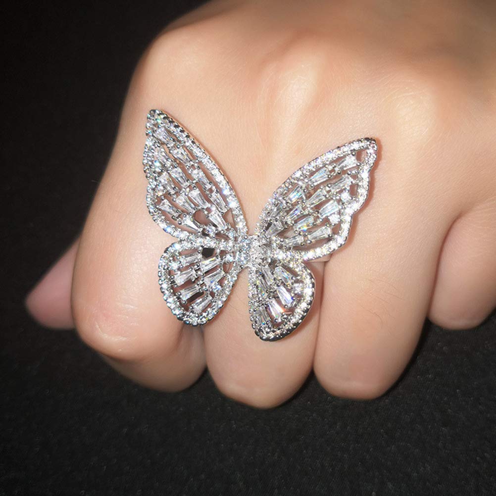 TENDYCOCO Women Big Butterfly Ring Beautiful Luxury Crystal Ring for Party Banquet ï¼ˆ7ï¼‰