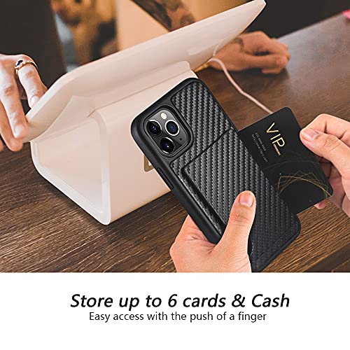 ZVEdeng Compatible with iPhone 12 Wallet Case, Card Holder Case for iPhone 12 Pro, Credit Card Holder Card Clip Case Shockproof Carbon Fiber Slim Card Grip Case for iPhone 12/12 Pro 6.1'' Black