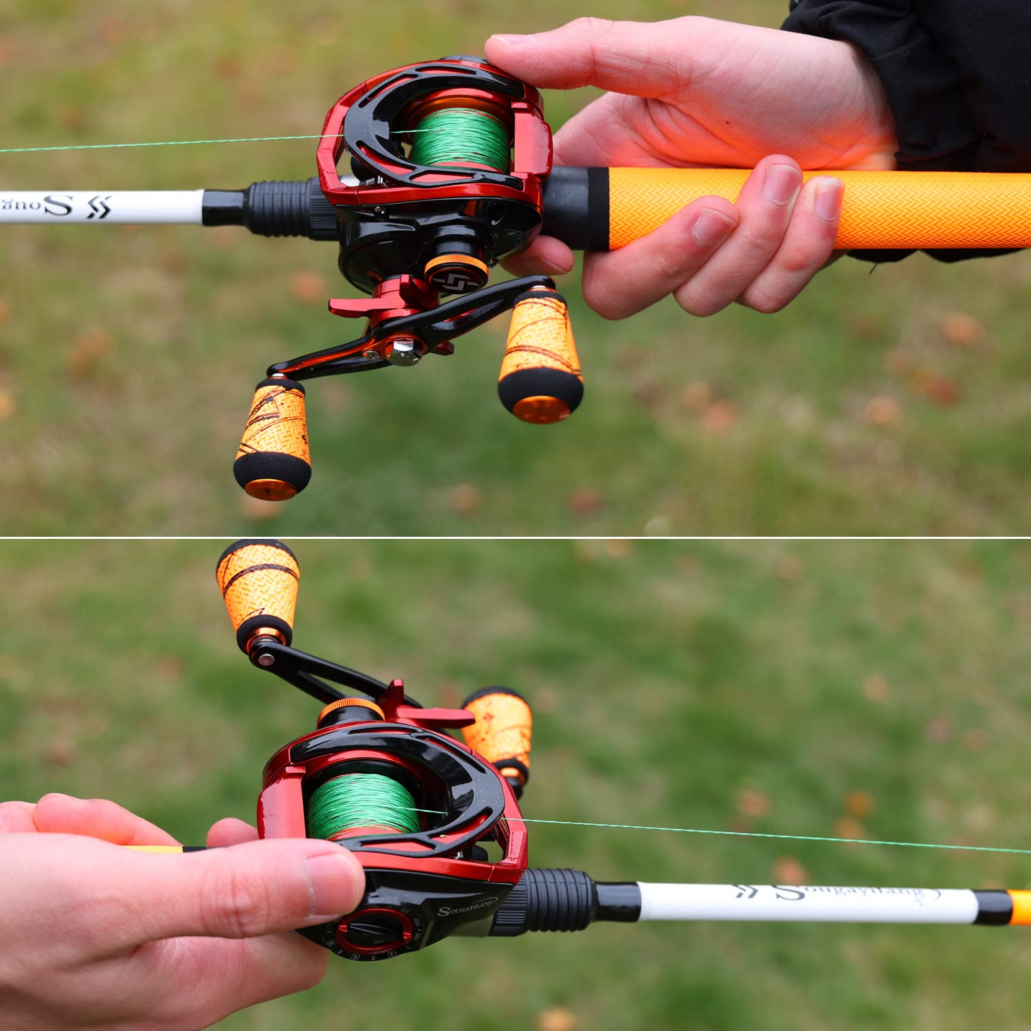 Sougayilang Fishing Rod and Reel Combo, Medium Fishing Pole with Casting Reel, Baitcaster Combo, SuperPolymer Handle-Orange-6ft with right handle reel