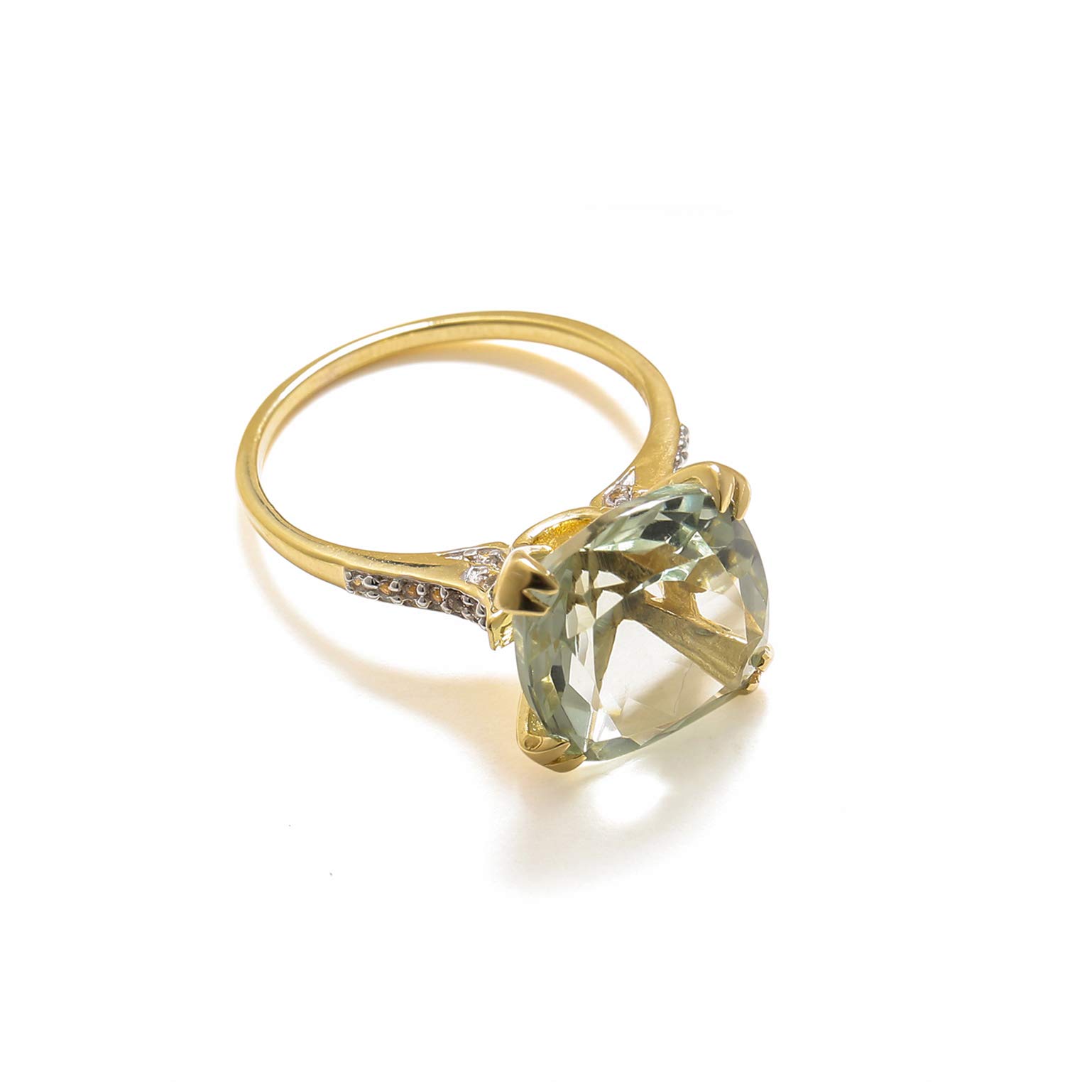 YoTreasure 6.11 Ct Green Amethyst Solid 10k Yellow Gold Statement Ring Jewelry