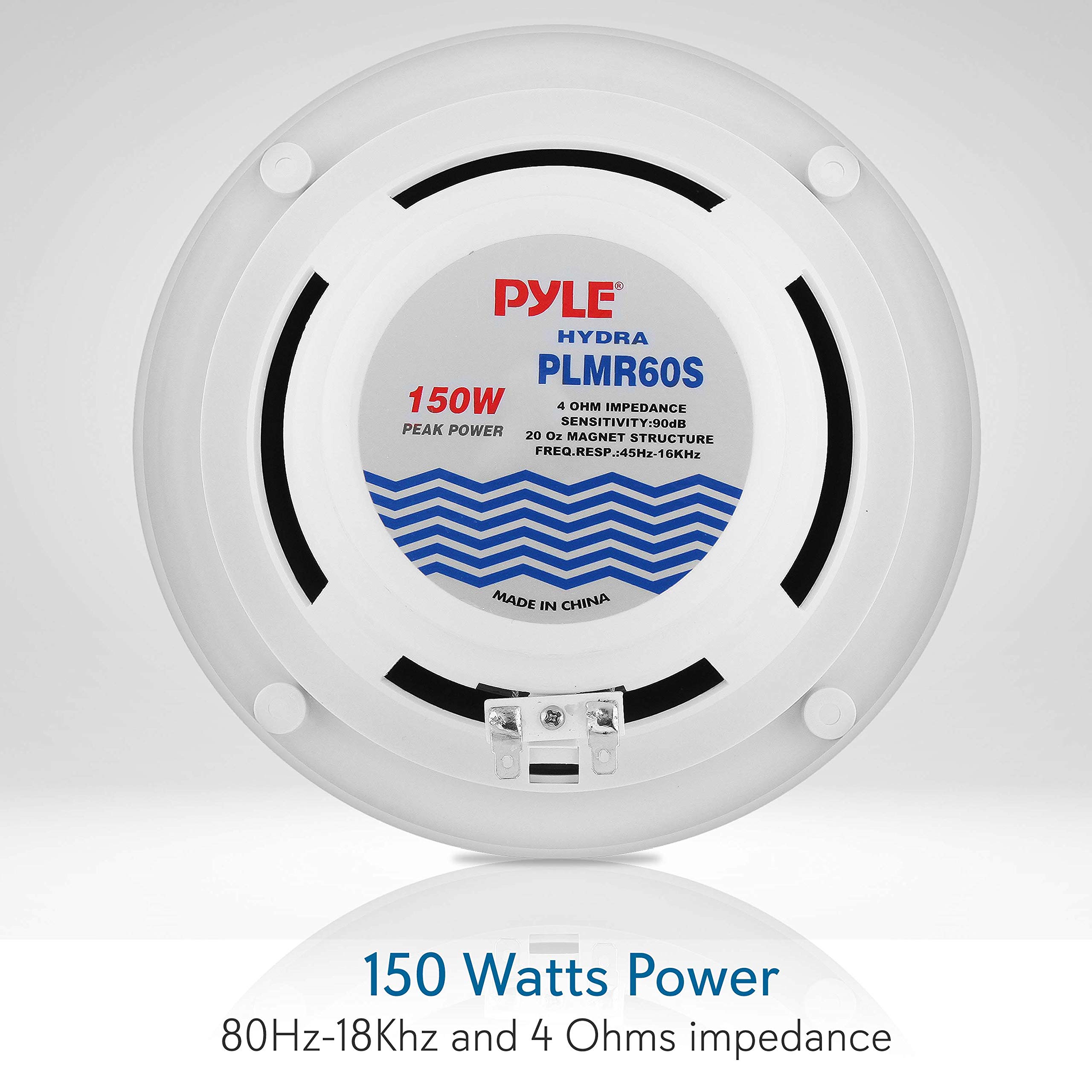 Pyle 6.5” Dual Marine Speakers - 2 Way Waterproof and Weather Resistant Outdoor Audio Stereo Sound System with 150 Watt Power, Polypropylene Cone and Cloth Surround - 1 Pair - PLMR60S (Silver)
