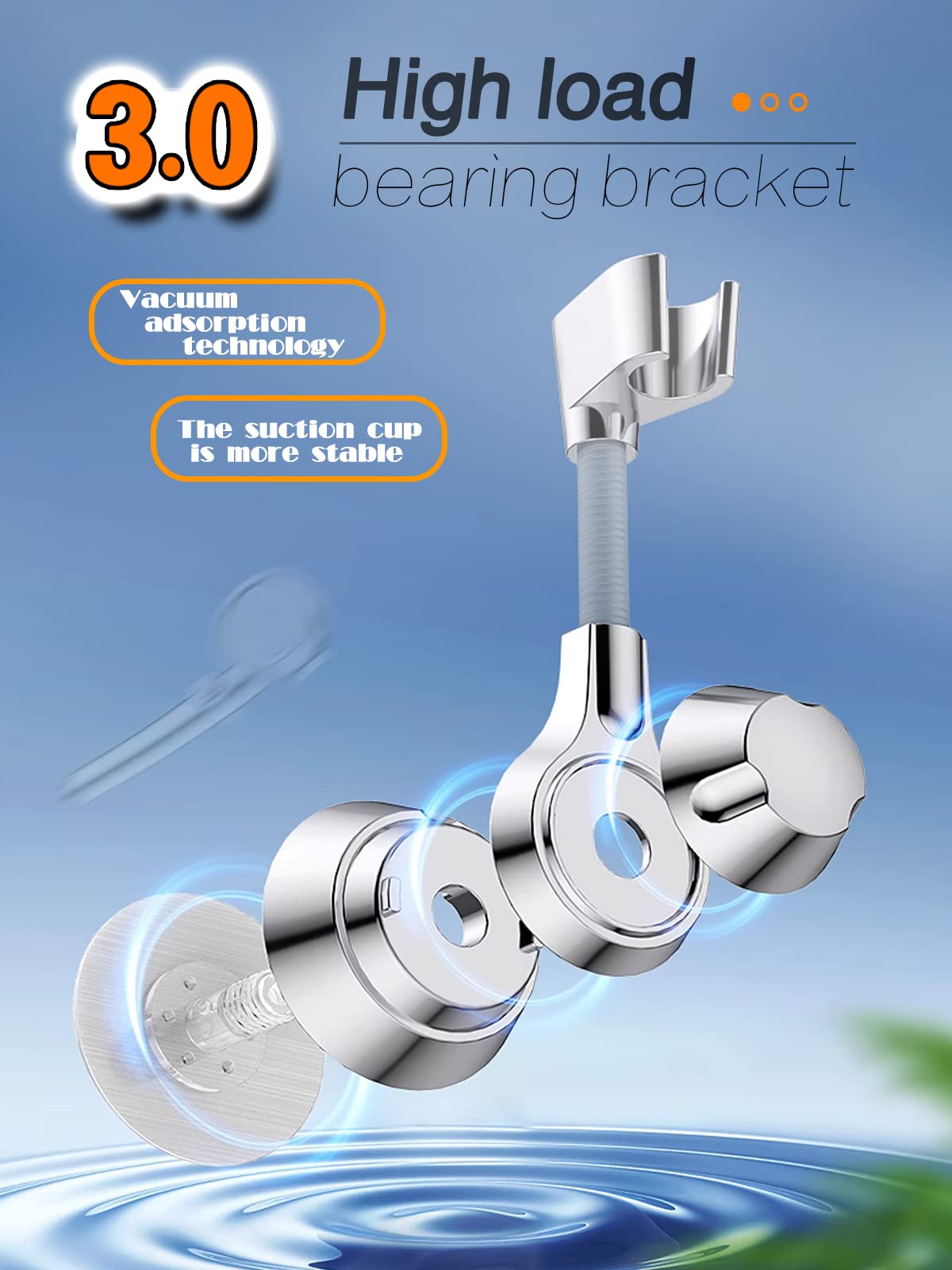 Shower Head Holder - Flexible Shower Head Holder Adjustable Vacuum Suction Cup Shower Head Wall Mount Holder for Hand Held Shower Head (Adhesive Sticker Provided) (Chrome)