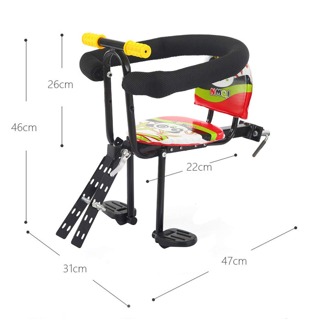 Together-life Front Mounted Child Bicycle Seat with Handrail and Pedal Bike Kids' Safety Seats Front Seat Saddle Cushion