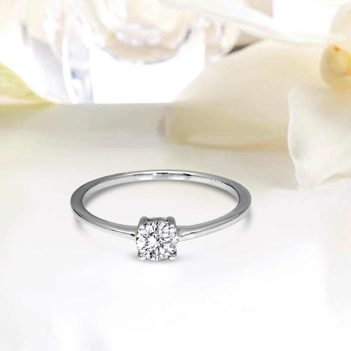 TANACHE 1/2 Carat | 14K White Gold | IGI Certified Brilliant-Cut Natural Diamond Solitaire Ring Prong Setting |G-H Color, I2-I3 Clarity