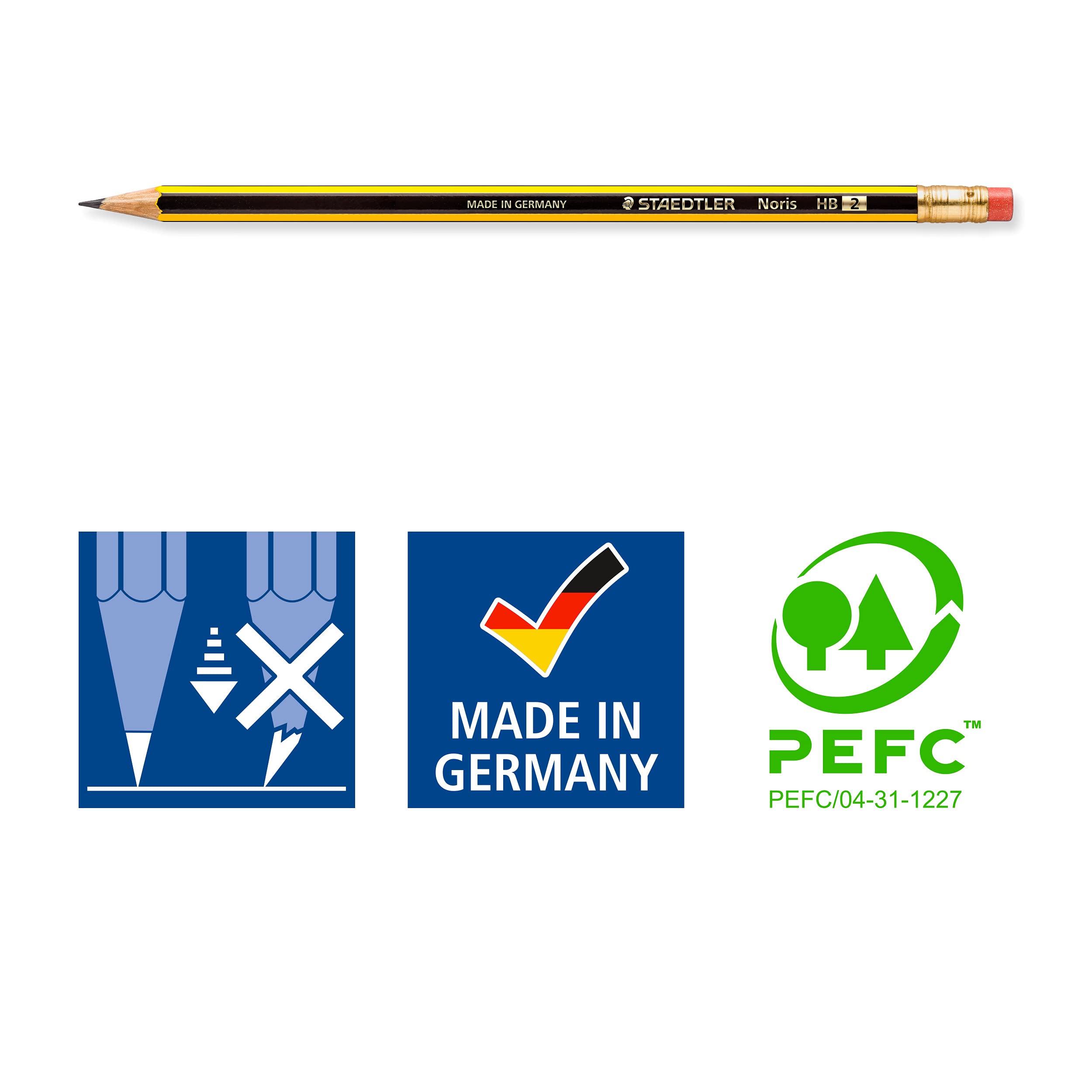 STAEDTLER 122-HB Noris Graphite Pencils with Eraser-Tip - HB (Box of 12)