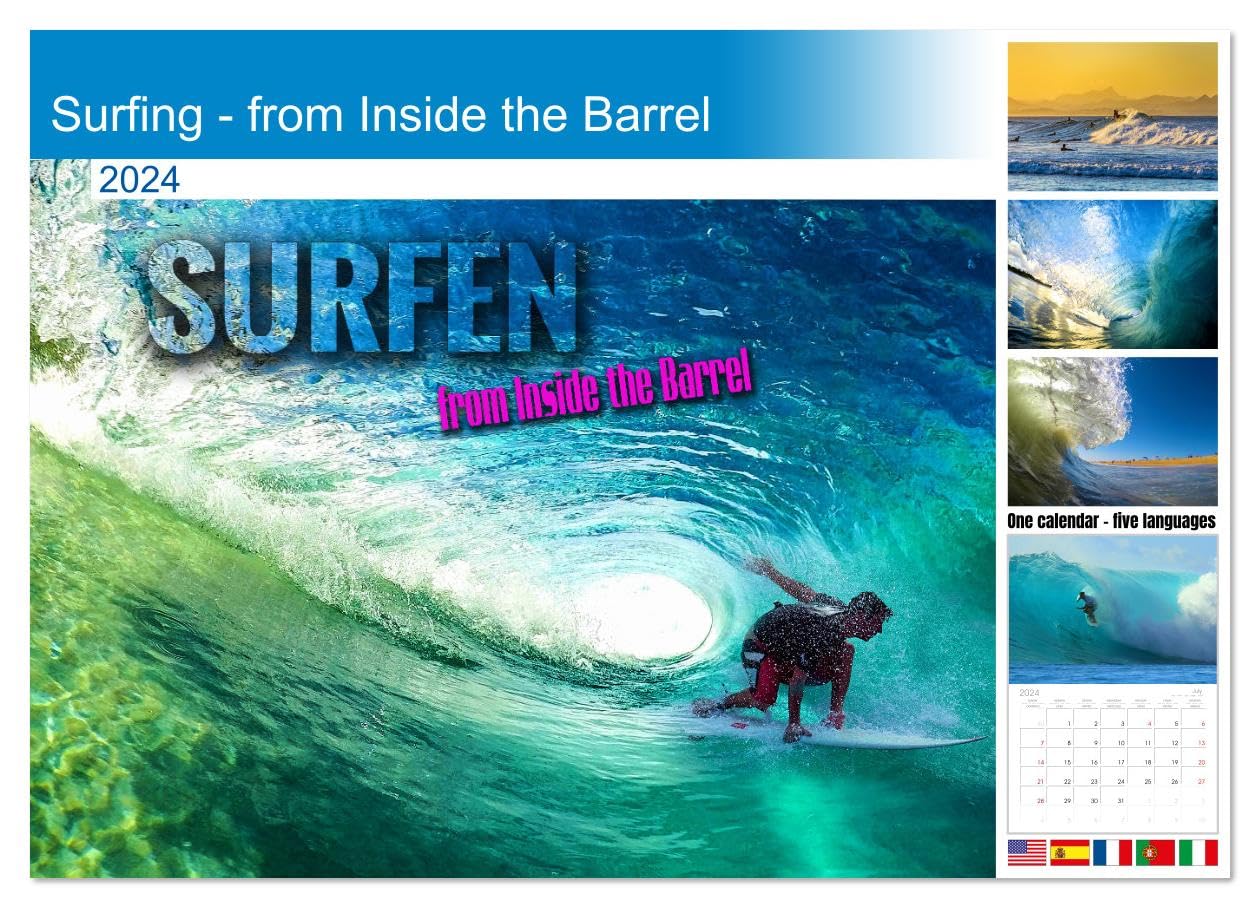 Surfen - from Inside the Barrel (Monthly Wall Calendar 2024 11.7" x 16.5" (open)), CALVENDO 14 Month Calendar