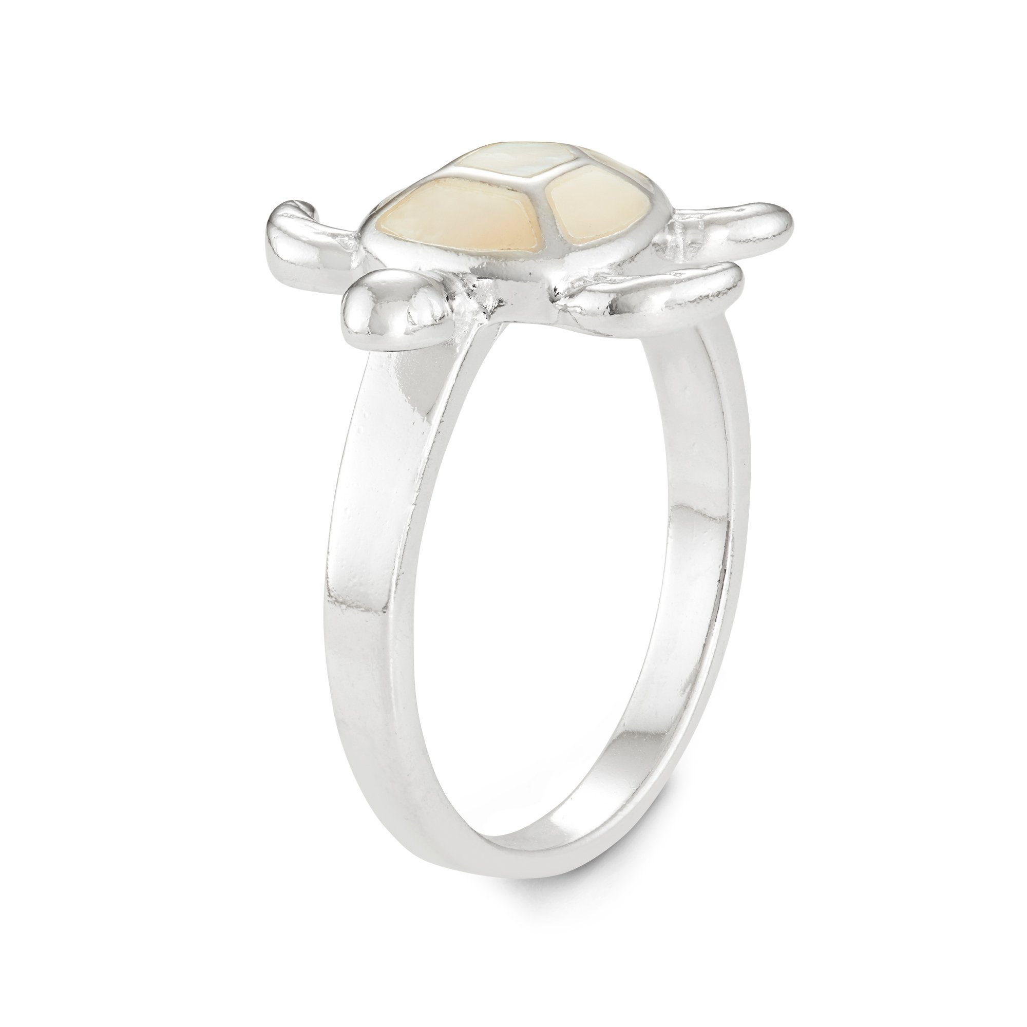 Sterling Silver Mother of Pearl Turtle Ring (Size 6)