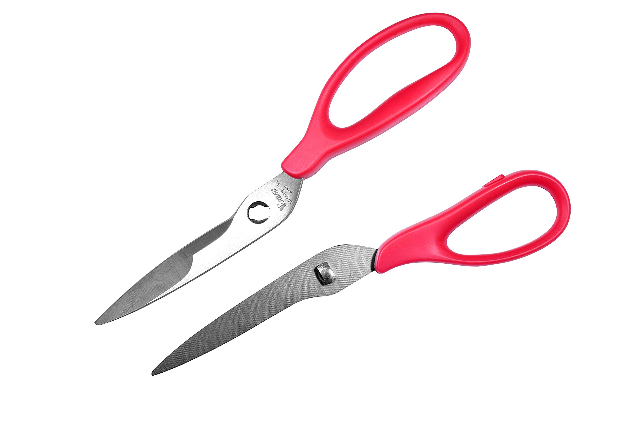 Seki Japan V.ROAD Heavy Duty Kitchen Scissors, Multifunctional Utility Shears, Stainless Steel Blade Red PP Soft Handle for Meat, Vegetable