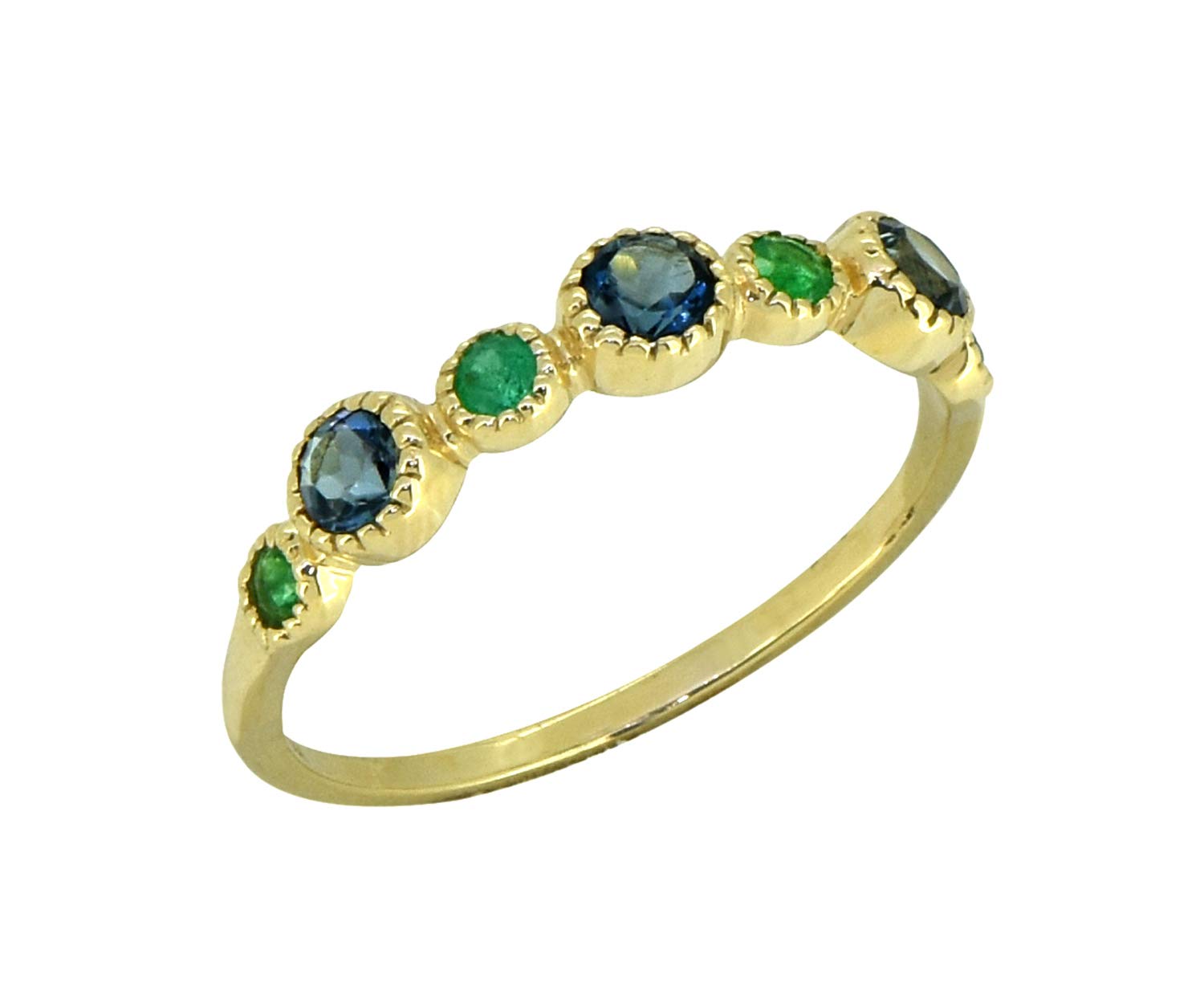 YoTreasure London Blue Topaz Emerald 14K Yellow Gold Eternity Band Ring Jewelry