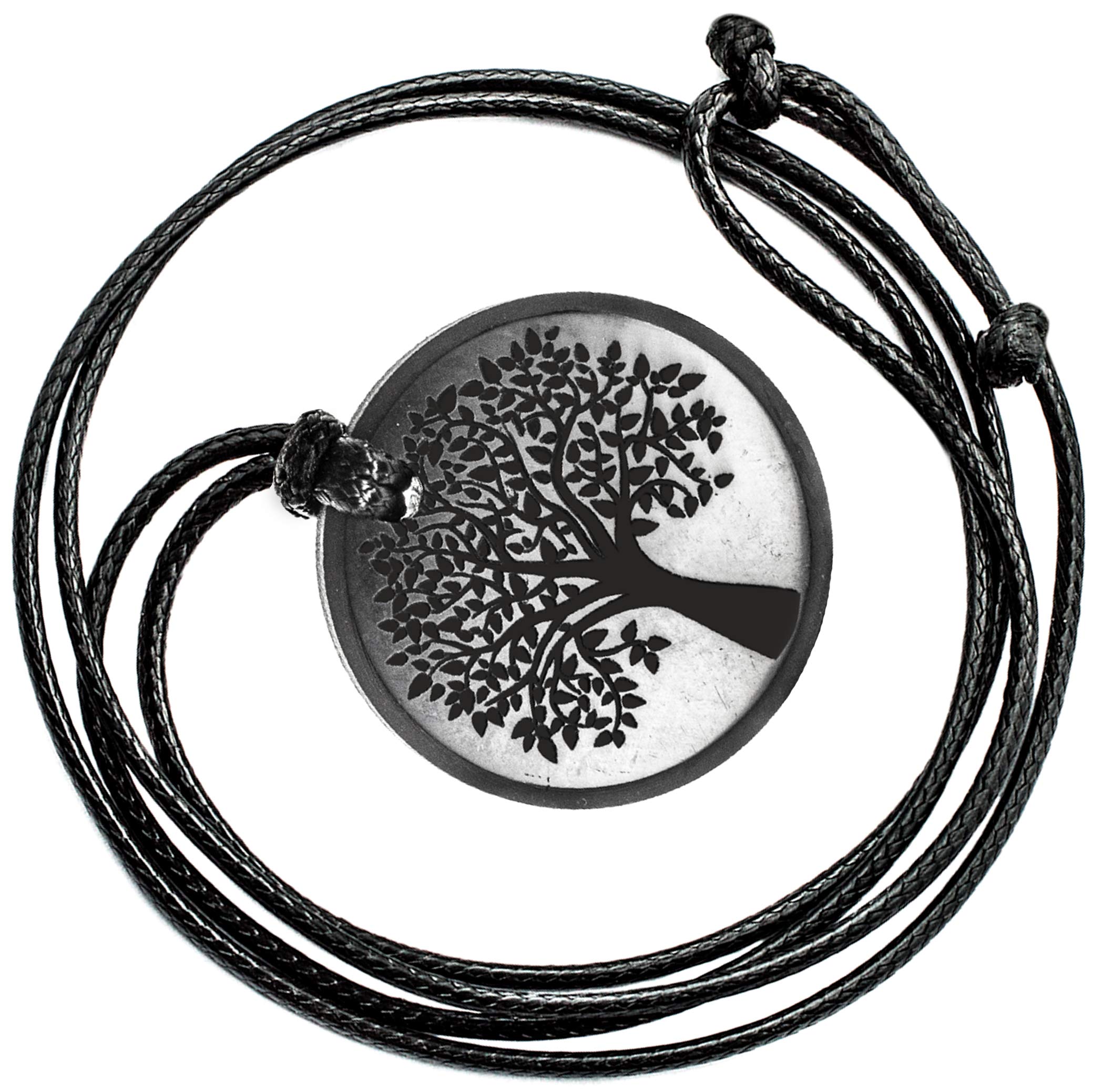 Wallystone Gems Shungite Pendant Engraving Sacred Geometry - Circle The Tree of Life