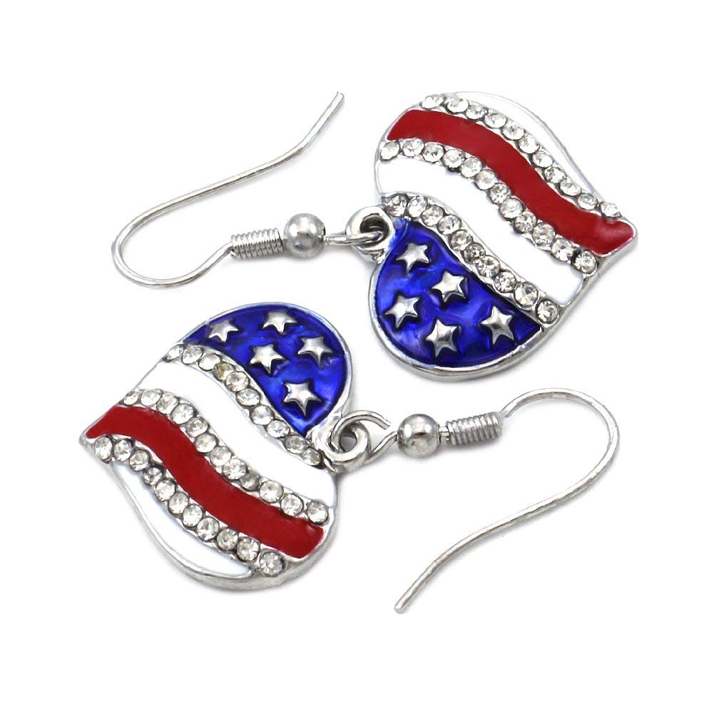 SoulBreezeCollection Patriotic American USA Flag Heart Dangle Drop Earrings 4th of July Independence Day Gift (Heart Hook)