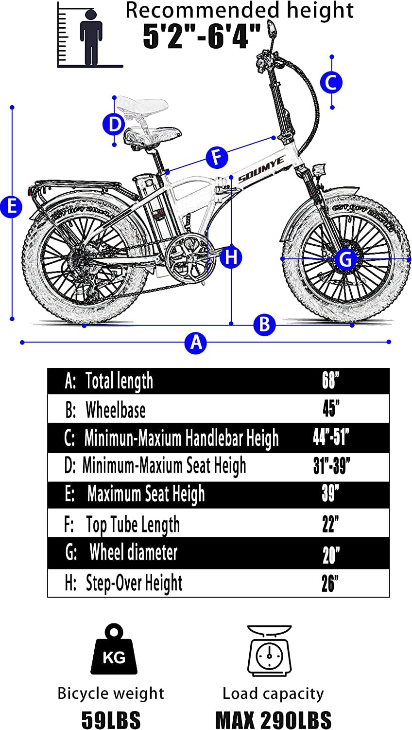 Soumye 48V500W13AH 20" x4.0 Folding Fat Tire Snow E-Bike Mountain Electric Bicycle Beach Cruiser Foldable Bike (Step Over Orange)