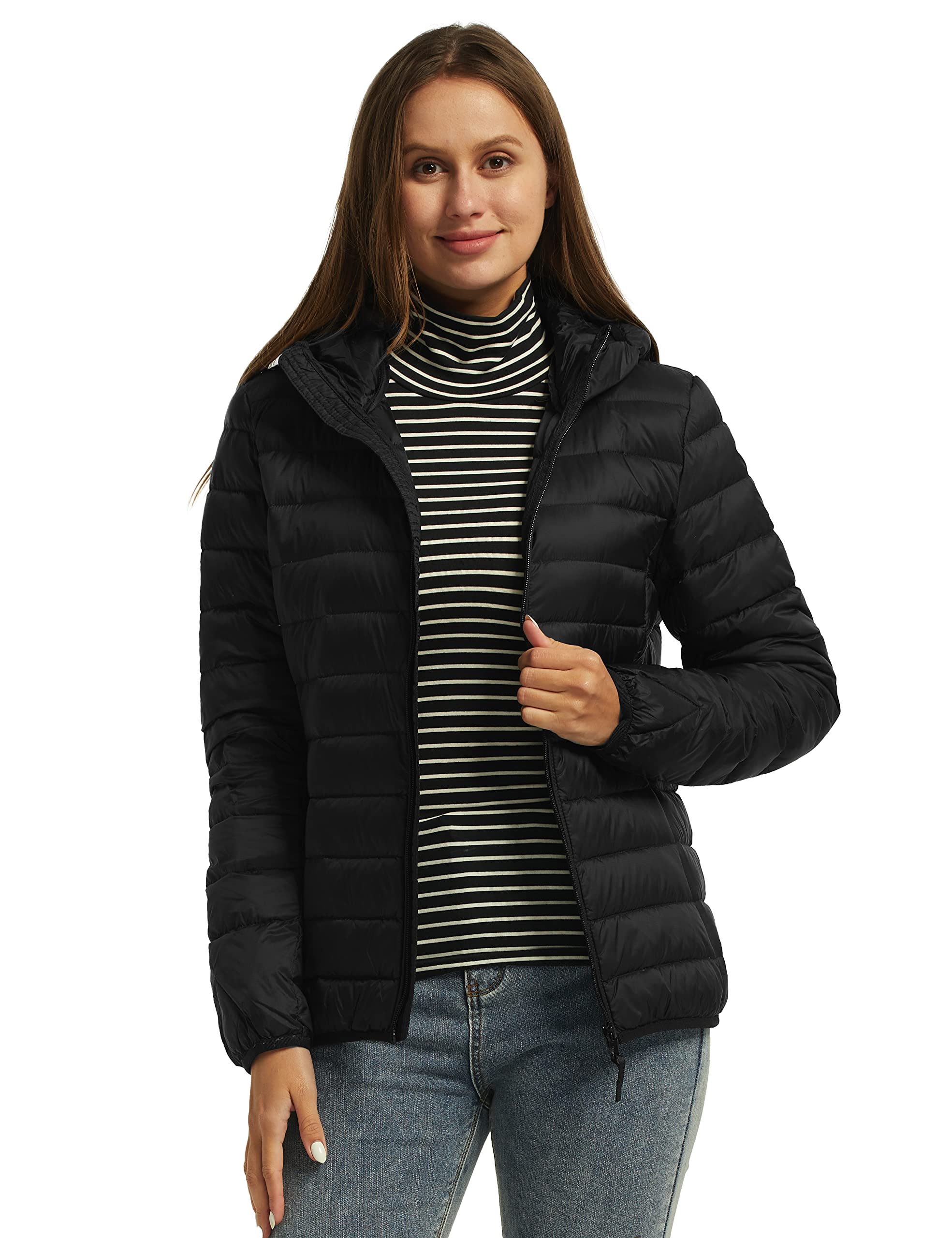 wantdo Women's Hooded Packable Ultra Light Weight Down Coat, Small/Dark Green