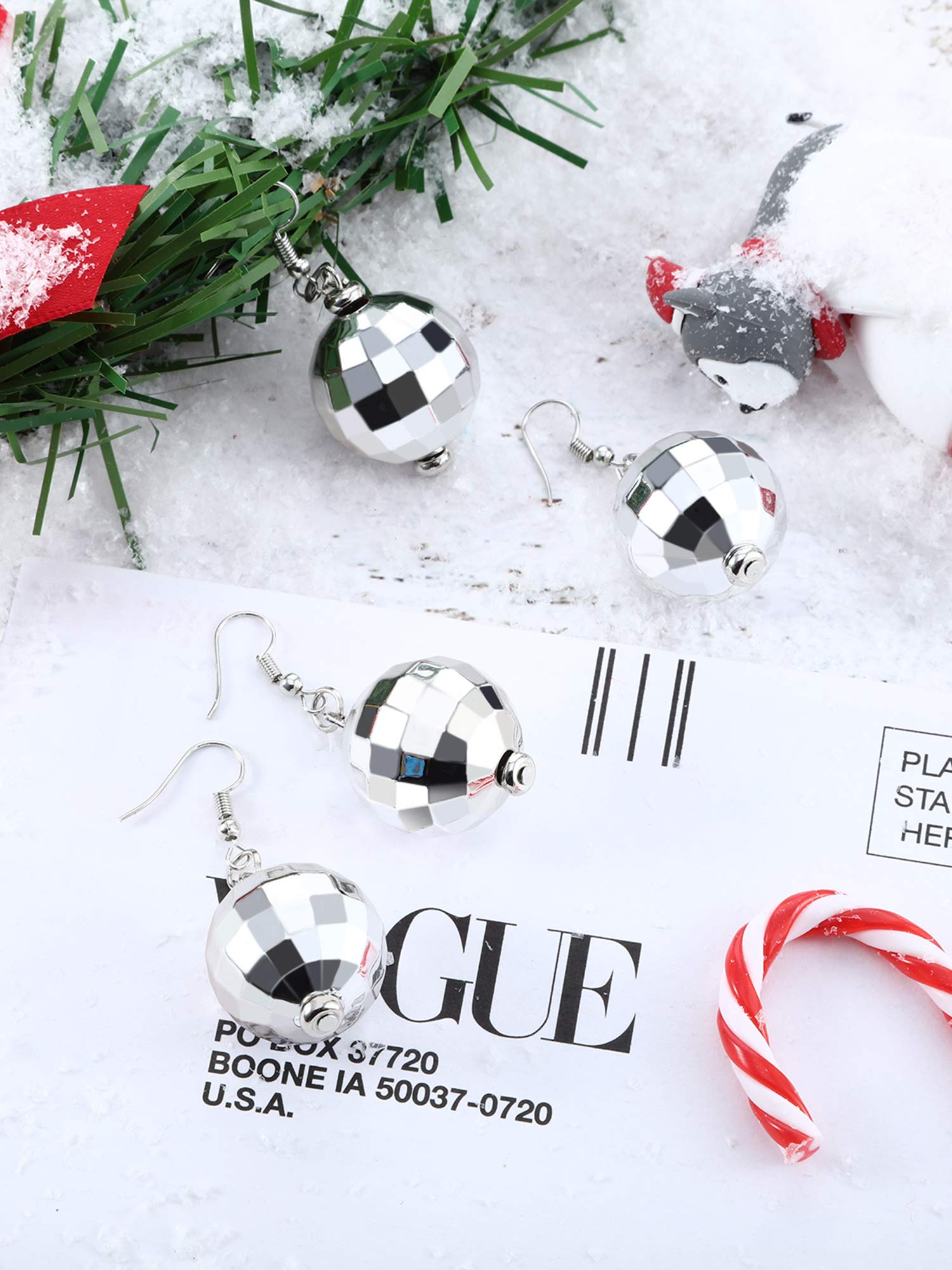 Tatuo 2 Pairs of Disco Ball Earrings 60's or 70's Silver Disco Ball Earrings for Women