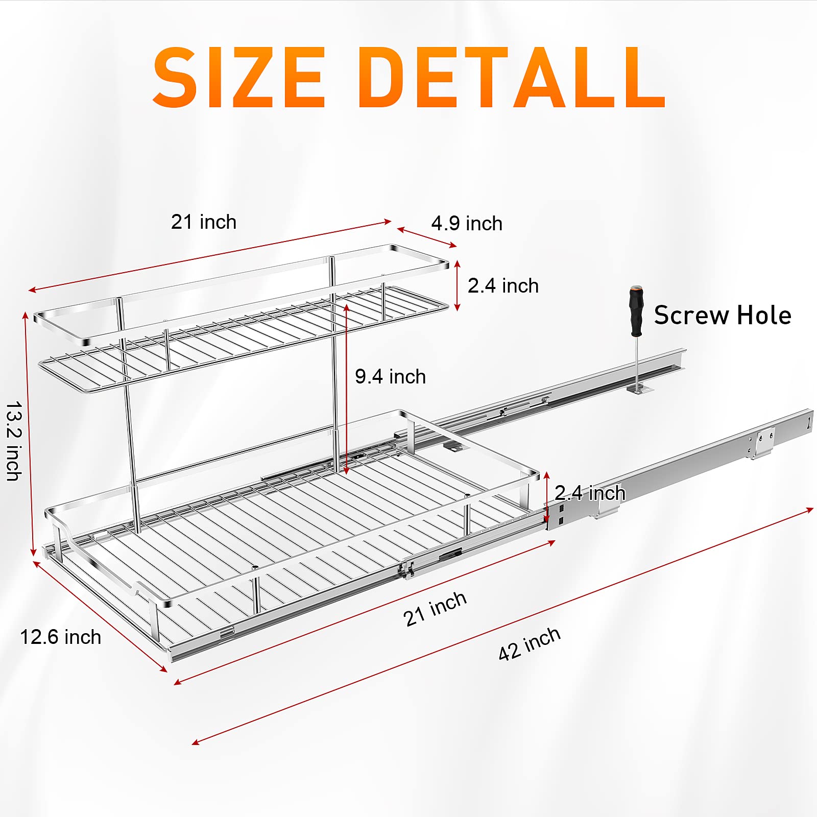 Tksrn Pull Out Cabinet Organizer, Under Sink Organizer Kitchen Slide Out Storage Shelf with 2 Tier Sliding Wire Drawer - 12.6W x 21D x 13H - Request at Least 13 inch Cabinet Opening