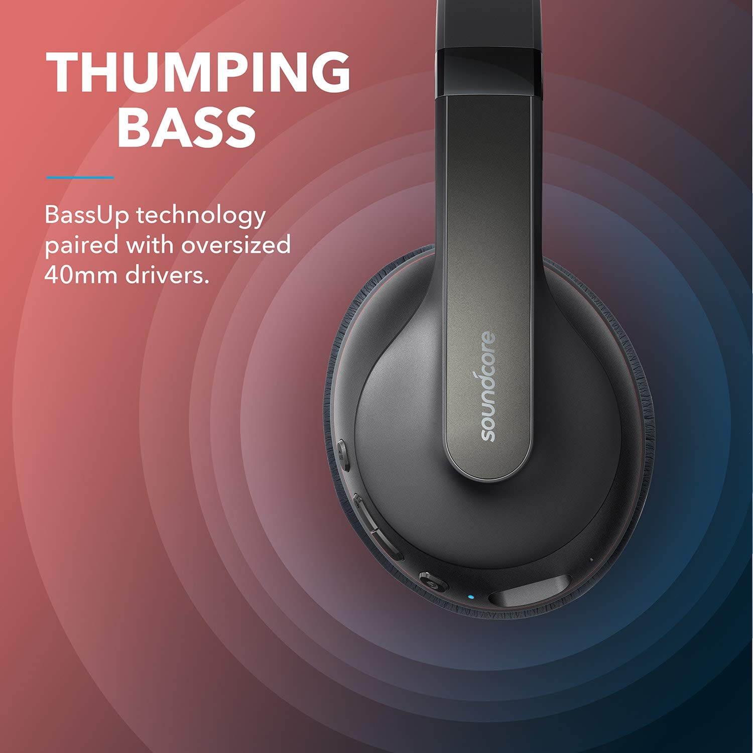 Soundcore Anker Life Q10 Wireless Bluetooth Headphones, Over Ear, Foldable, Hi-Res Certified Sound, 60-Hour Playtime, Fast USB-C Charging, Deep Bass, Aux Input, Online Class, Home Office (Black/Red)