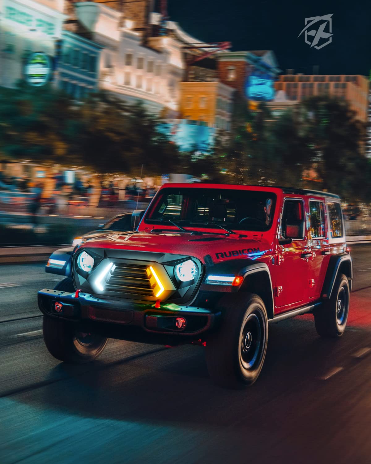 Xprite Front Grille with Turn Signals and Daytime Running Light, Matte Black Grille Compatible with 2018-2024 Jeep Wrangler JL JLU & 2020+ Gladiator JT