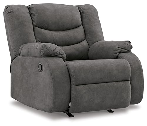 Signature Design by Ashley Partymate Contemporary Faux Leather Manual Rocker Recliner, Gray