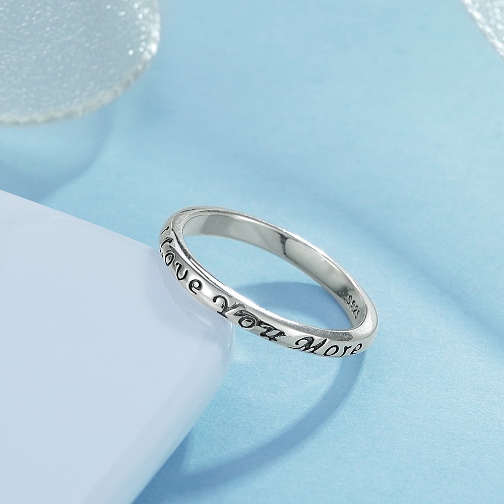 TONGZHE 3mm I Love You More Wedding Band Ring in Antique Sterling Silver 925 with US Size 6