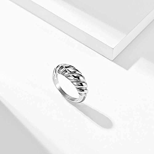 VQYSKO Silver Croissant Braided Twisted Ring fo Woman Man-18K Gold Plated Cute Simple and Elegant StackableStainless Steel Jewelry, Size 11