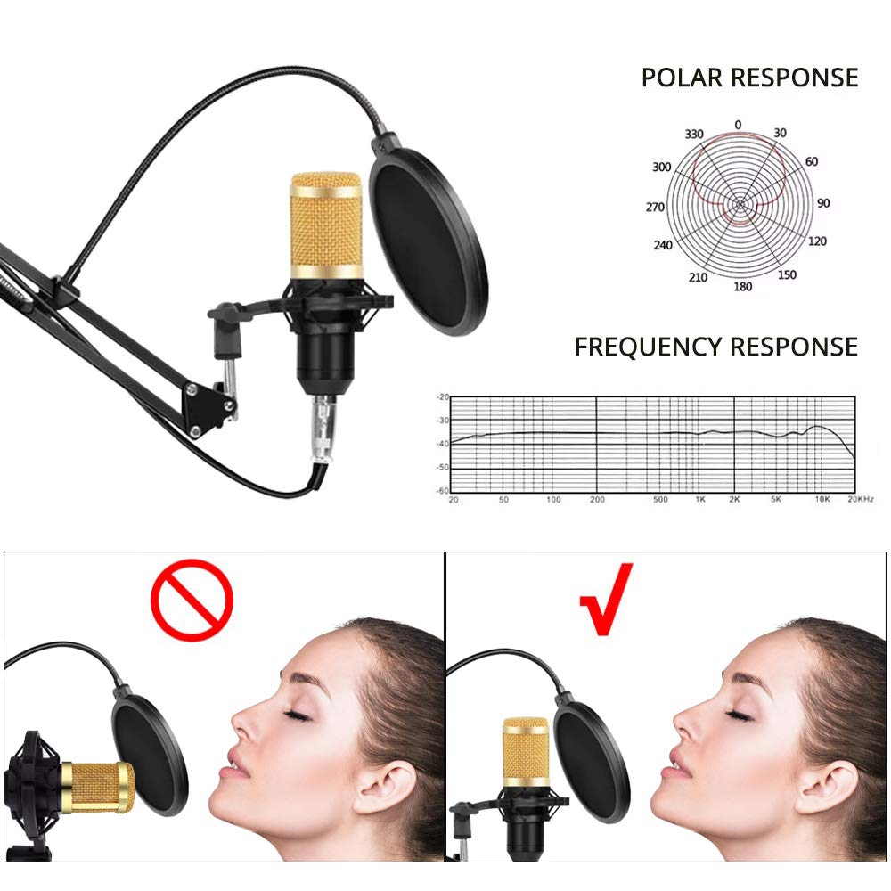 Yumingchuang Studio Microphone Professional Broadcast Singing Karaoke Microphone BM-800 Music MIC Sound Recording Microphone for Computer with Microphone Stand