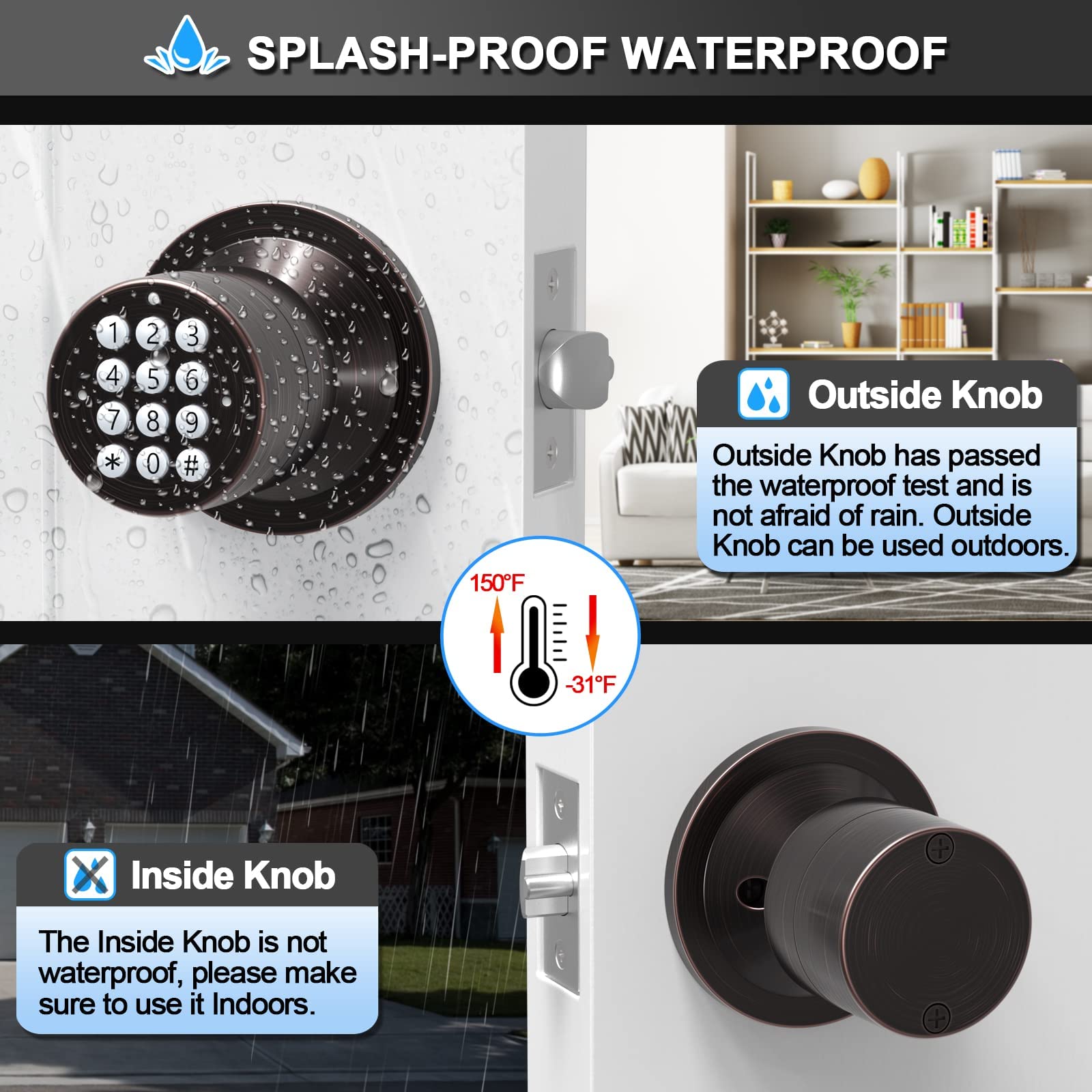 Signstek Keyless Entry Door Lock,Door Knob with Keypad,Smart Code Door Lock,Mute mode,Passage function, Easy to Install,Oil Rubbed Bronze