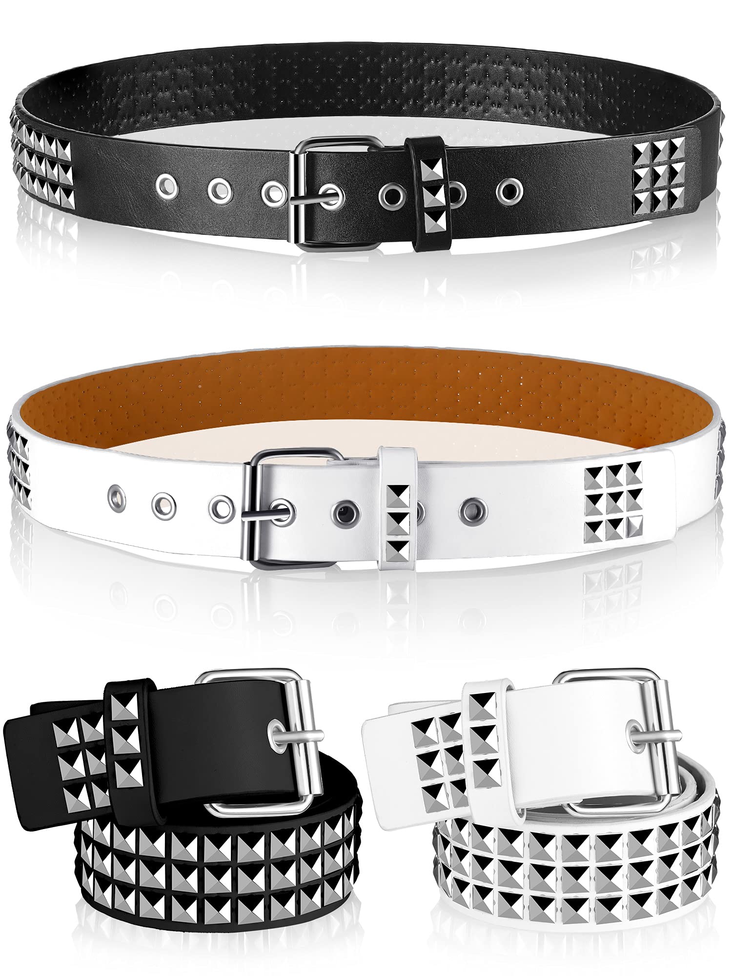 Vicenpal 2 Pieces Studded Belt Punk Rock Rivet Belt Metal Pyramid Pu Leather Belt EMO Belt for Women Men