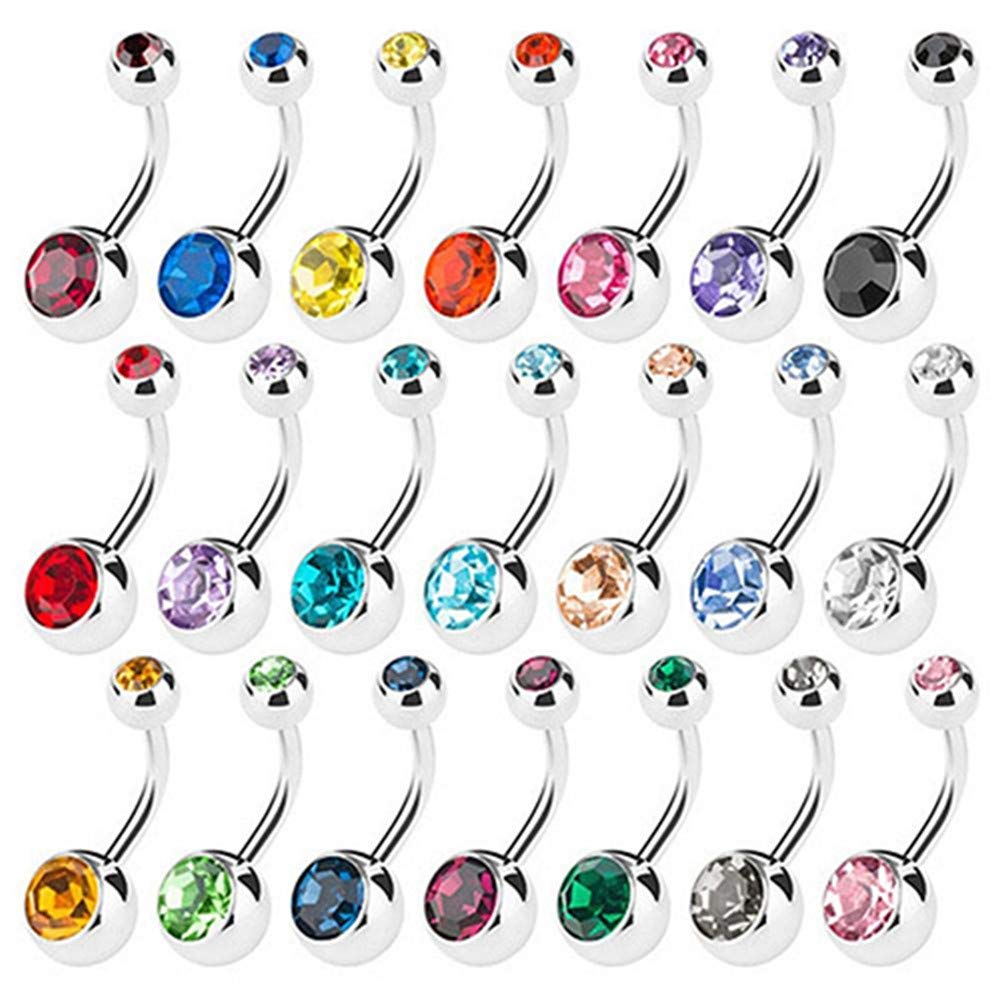 SoundsBeauty 15 Pieces Women Belly Bars Navel Buttons Rings Colored Rhinestone Inlay Body Piercing Barbells Random Color