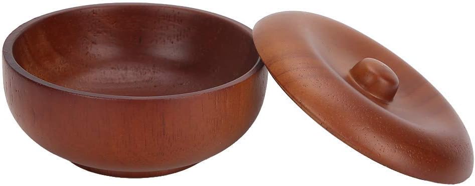 Wooden Shaving Brush Bowl with Lid for Shaving Soap & Cream, Men's Large Deep Size Bowl Pottery Cup for Manual Shaving
