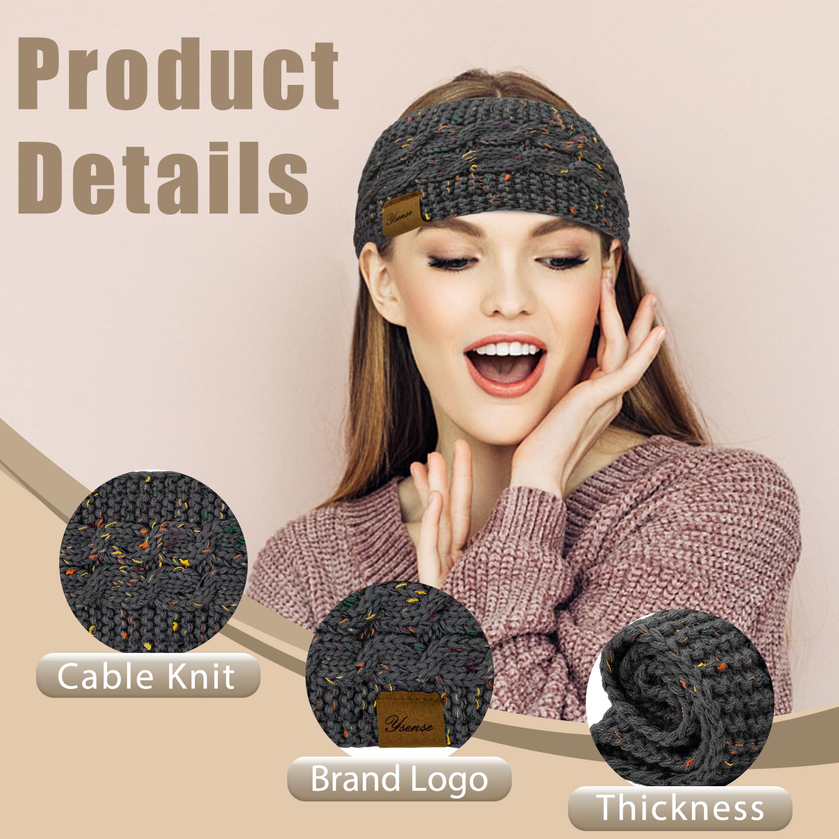 YSense Womens Ear Warmer Headband Cable Knit Winter Headbands Fleece Lined Ear Warmers Stocking Stuffers Gifts for Women