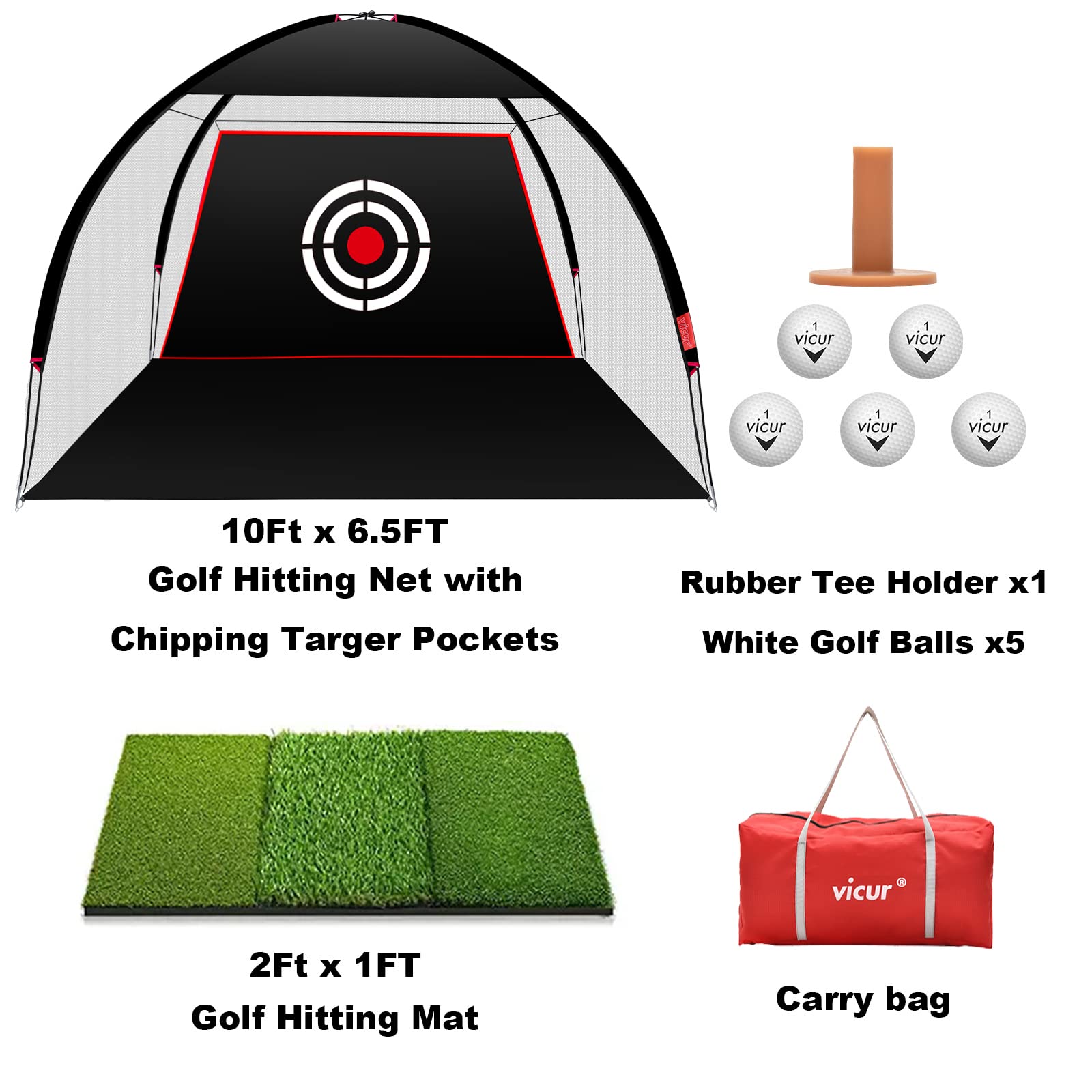 VICUR Golf Nets Golf Practice Net Golf Hitting Net 10x7 feet with Golf Hitting Mat & Golf Balls Packed in Carry Bag for Backyard Driving Indoor Outdoor