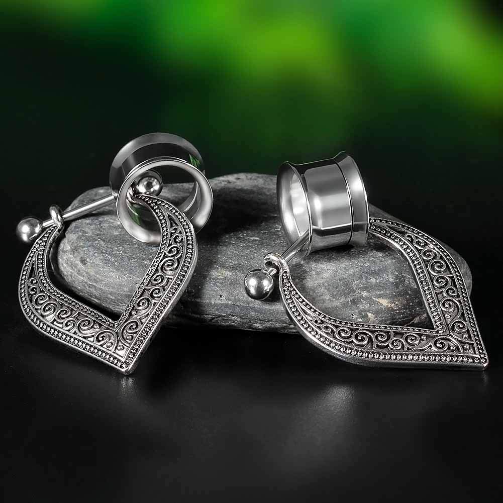 TBOSEN 2 pcs Variety Of Styles Surgical Stee Earrings Gauges Tunnels Plug Kit Dangle Ear Plugs Stretching Kit Piercing Plug 2g - 1 inch