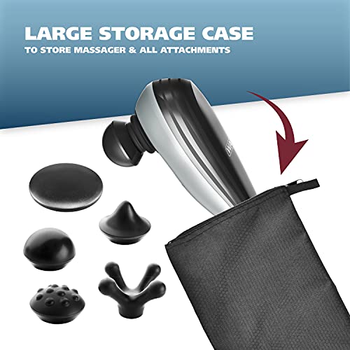 Wahl Long Handle Deluxe Deep Tissue Percussion Therapeutic Handheld Massager - Variable Intensity to Relieve Pain with 5 Unique Attachment Heads and Zippered Storage Case - Model 4290-2201