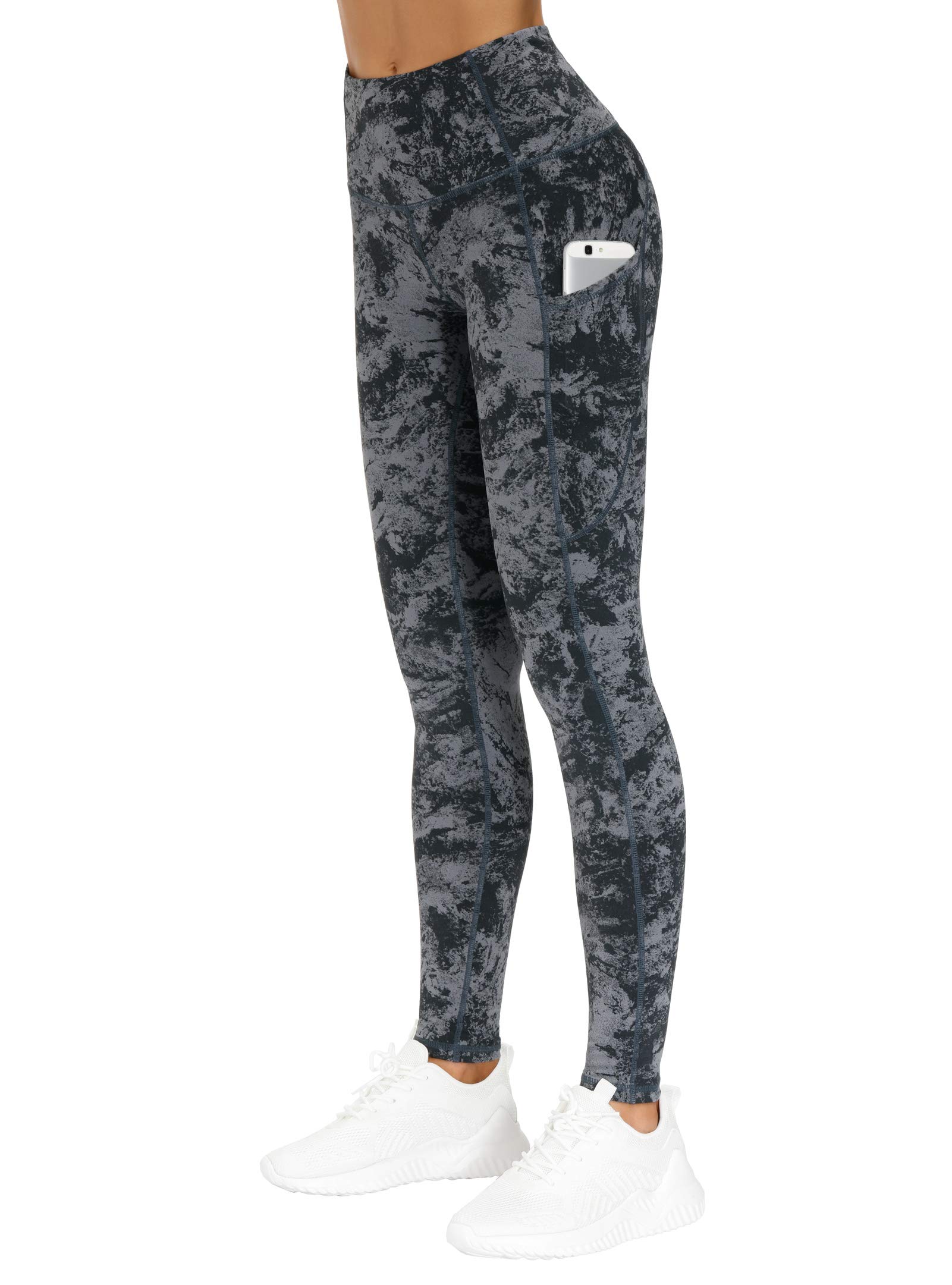 THE GYM PEOPLE Thick High Waist Yoga Pants with Pockets, Tummy Control Workout Running Yoga Leggings for Women (Medium, Gray-Marble)