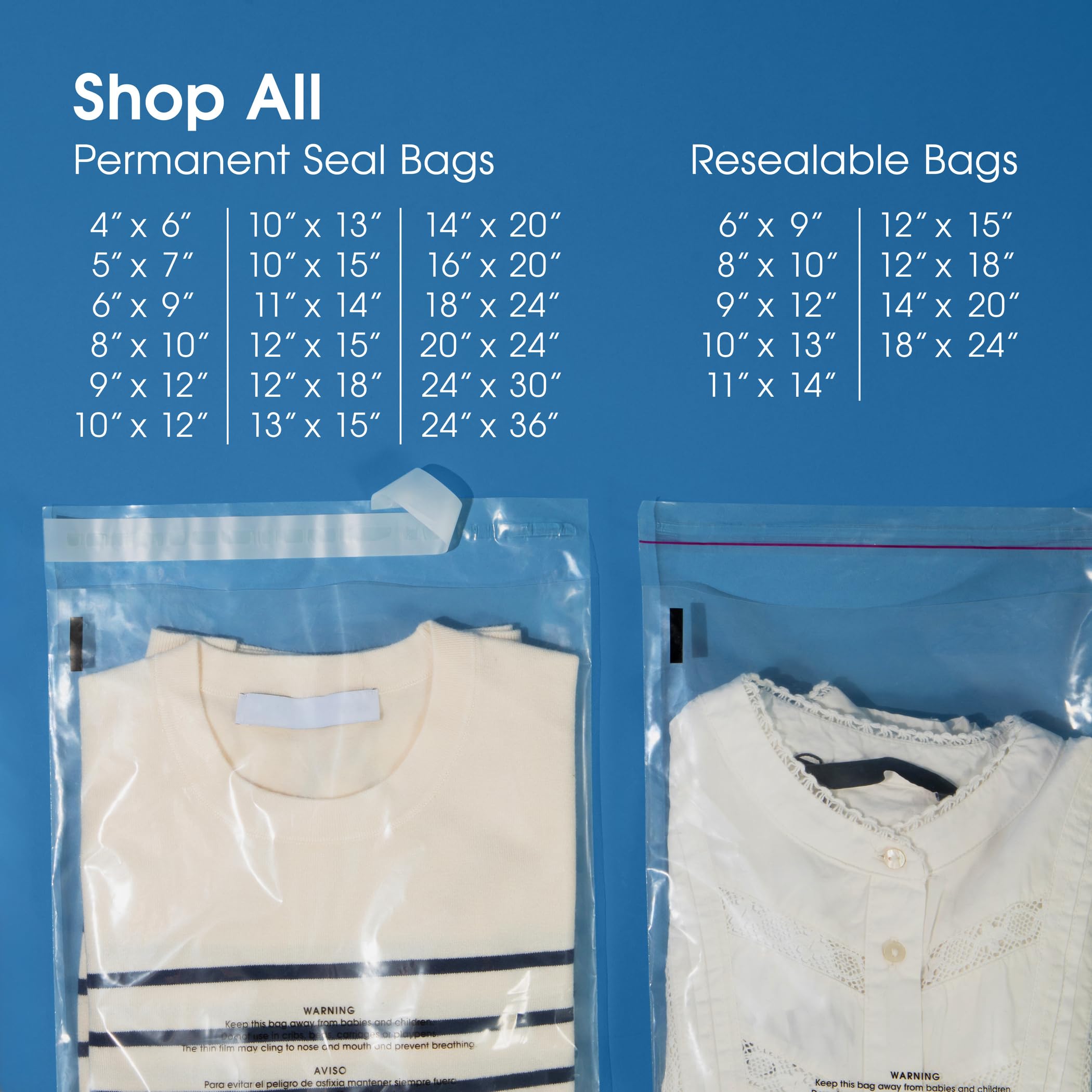Spartan Industrial - 14” X 20” (500 Count) Self Seal Clear Poly Bags with Suffocation Warning for Packaging, Clothes & Shipping - Resealable Glue