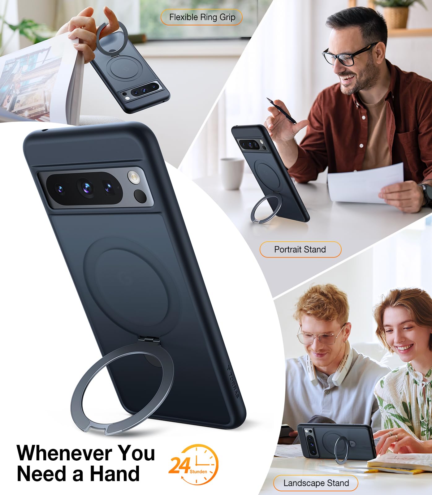 TORRAS Magnetic Shockproof for Google Pixel 8 Pro Case with Stand [Fit for MagSafe] [12FT Military Drop Protection] Sturdy Kickstand Protective Durable Slim Pixel 8 Pro Phone Case, Ostand, Black