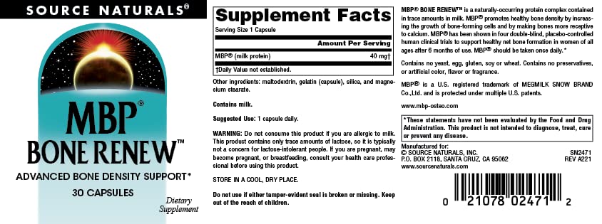 Source Naturals MBP Bone Renew - Milk Protein for Advanced Density Support - 30 Capsules