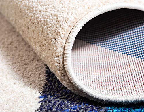 Unique Loom Estrella Collection Colorful, Modern, Graphs, Abstract Area Rug, 6' 0" x 6' 0", Beige/Blue
