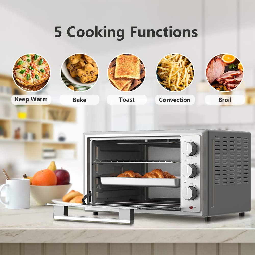 Willz WTH1215S4MC15 Countertop Toaster Oven, Pull Down Door Handle, 5 Cooking Programs, Minutes Timer, 1500W/120Volts, 42L Manual, Stainless Steel