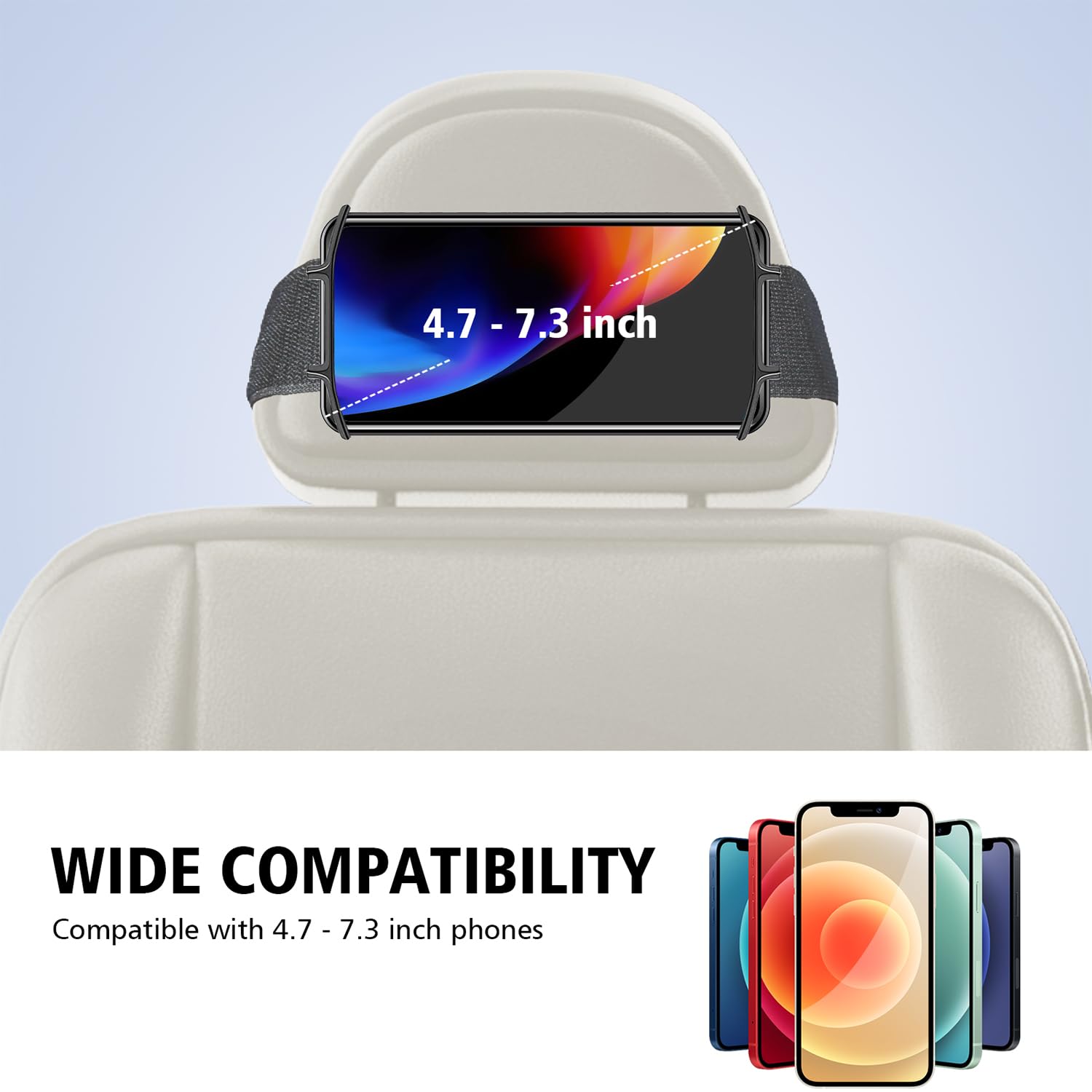 YAARHEJ Car Headrest Phone Holder for Kids Back Seat - Compatible with iPhone, Samsung and Other Cell Phones - Soft Adjustable Silicone Holding - Fits 9-33 Inch Circumference