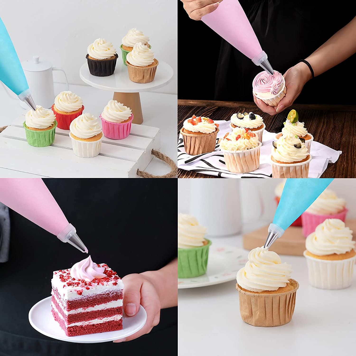 Wddeevoi Piping Bags and Tips Set, Cakes Decorating Kit Supplies with 2 Reusable Pastry Bags, 18 Frosting Tips, 2 Couplers, 2 Bag Ties, 3 Cake Scraper, Cake Decorating Tools for Cookie Icing
