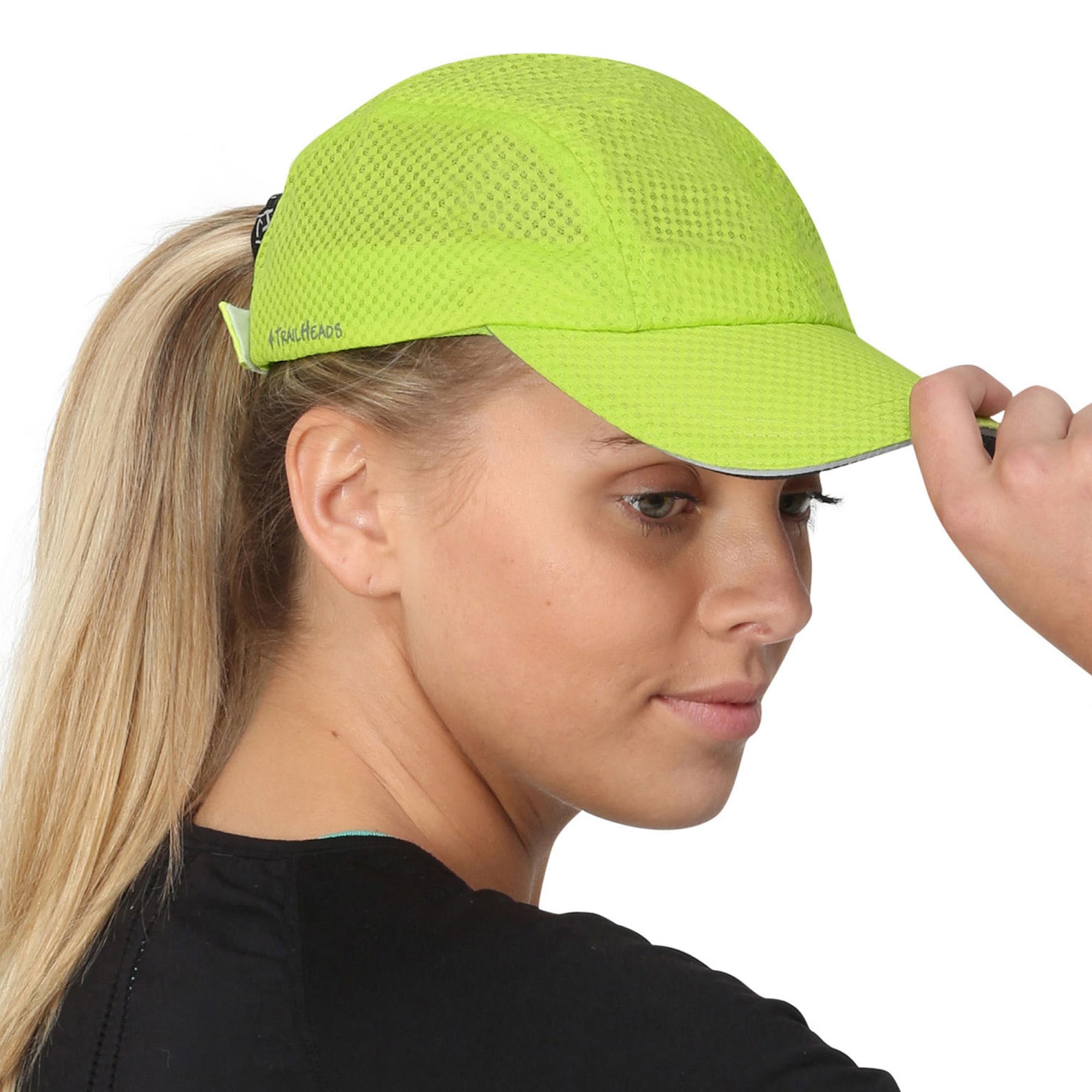 TrailHeads Women's Race Day Performance Running Cap, Lightweight & Quick Drying Mesh Sports Hat with Reflective Trim, Adjustable Fit - Cool Green