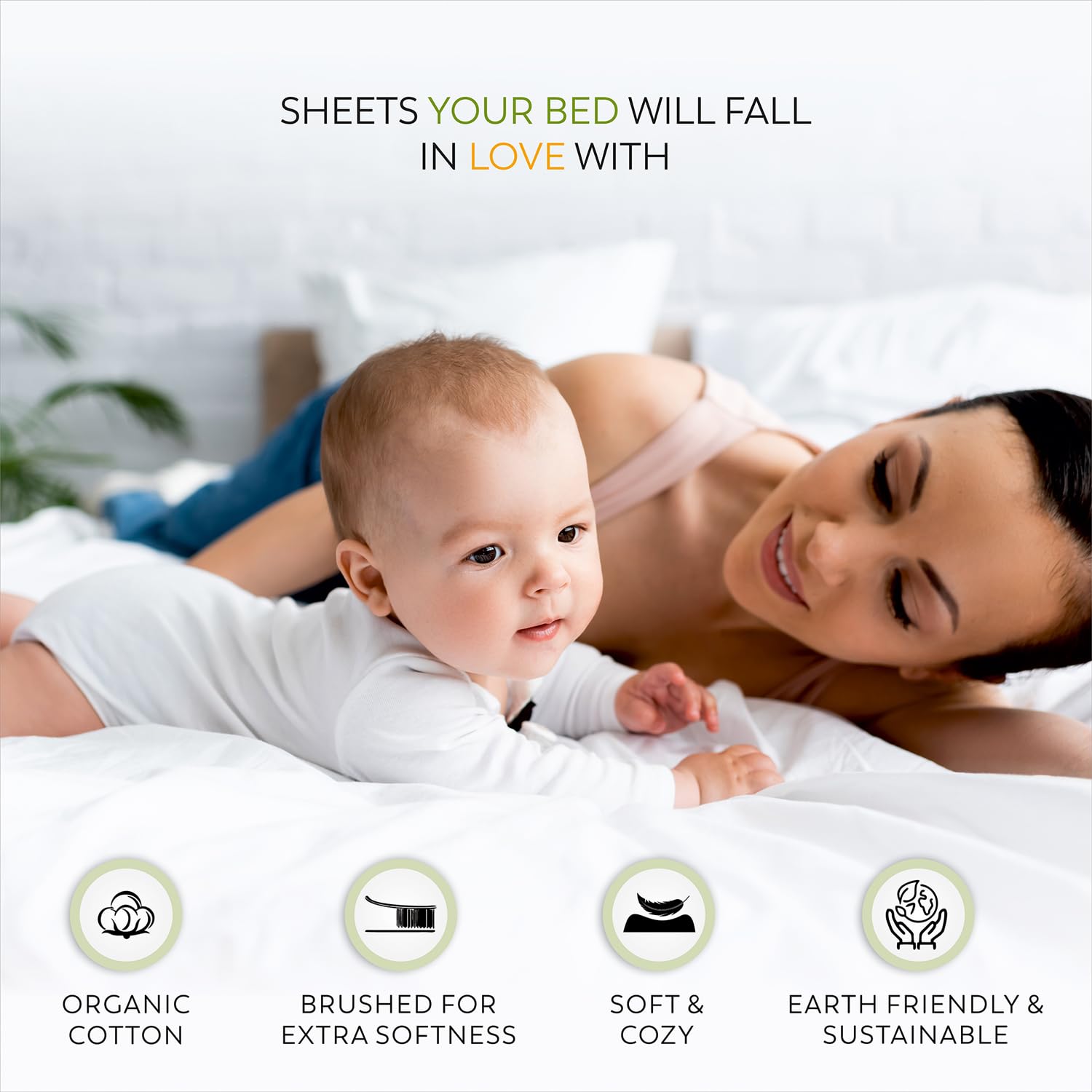 Purity Home 300 Thread Count Organic 100% Cotton Ecru Full Size Bed Sheets, Percale Weave Cotton Sheet Set for Full Size Bed, Ultra-Soft Cool & Crisp, Breathable, Fits Mattress Upto 16" Deep