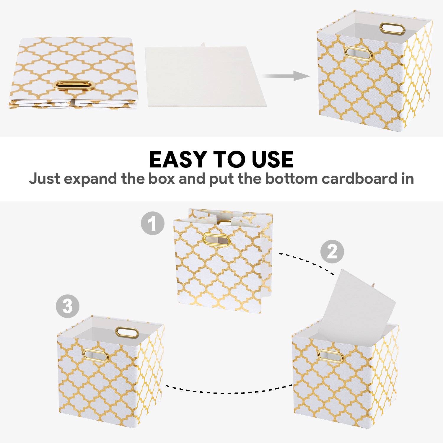 Storage Cubes,11×11 Collapsible Fabric Storage Bins Boxes Baskets - Set of 4, Grey Lantern Patterned