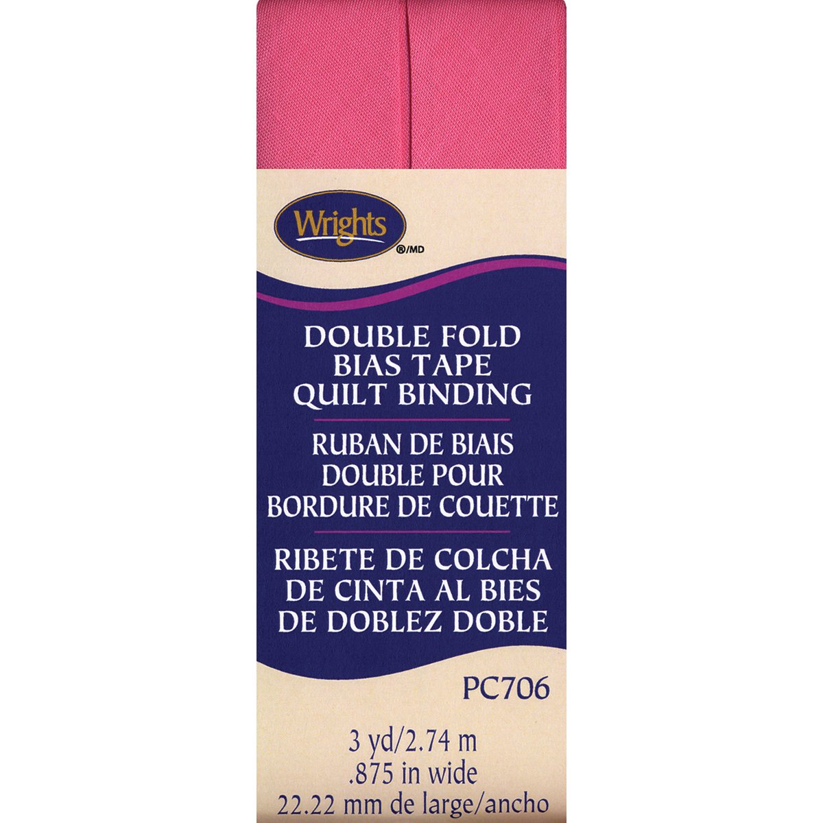 Wrights Products Double Fold Quilt Binding 7/8" X3yd, Candy Pink