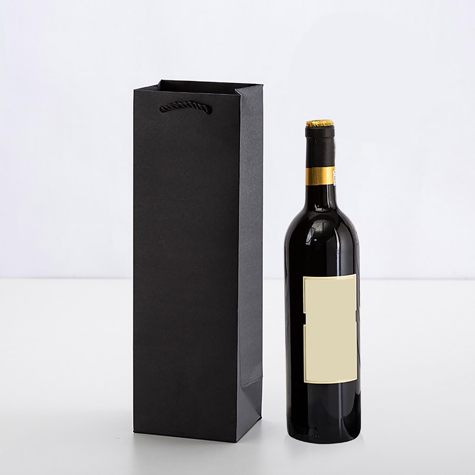 ZTGD Reusable Wine Handbag 10 Pcs Kraft Paper Wine Bags Solid Color Fall Prevention Packaging Bags Champagne Gift Handbags Black Single Layer